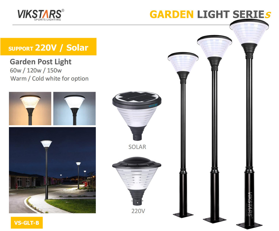 Support 220V Solar LED Garden Lights With 3m Pole For Landscape Pathway